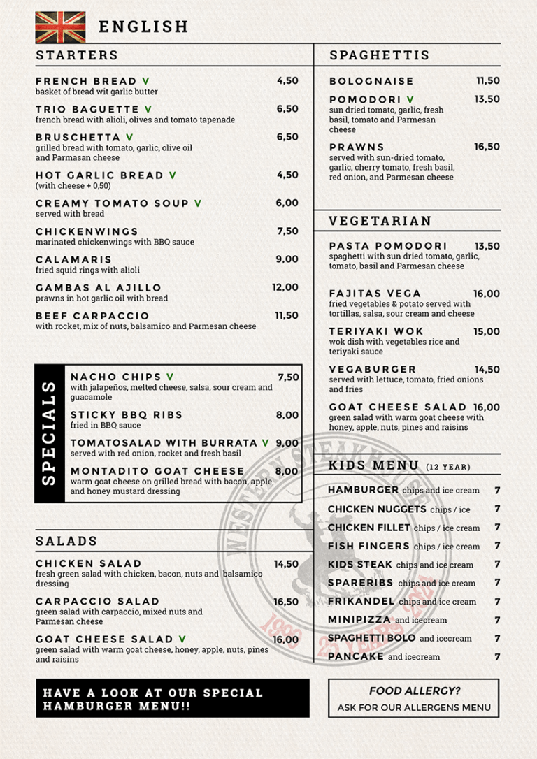 Menu - Western Steakhouse